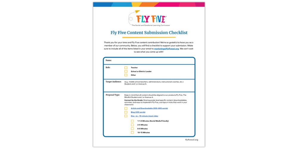 Fly Five Content Submission Checklist - Fly Five