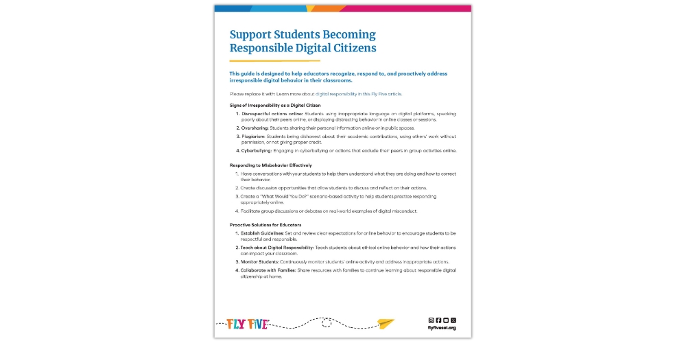 Support Students Becoming Responsible Digital Citizens - Fly Five