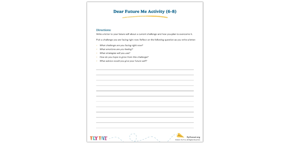 Dear Future Me Activity (Grades 6-8) - Fly Five