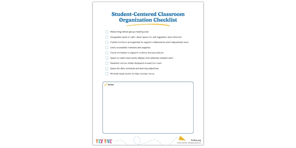 Student-Centered Classroom Organization Checklist - Fly Five
