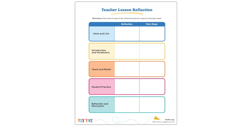 Teacher Lesson Reflection - Fly Five